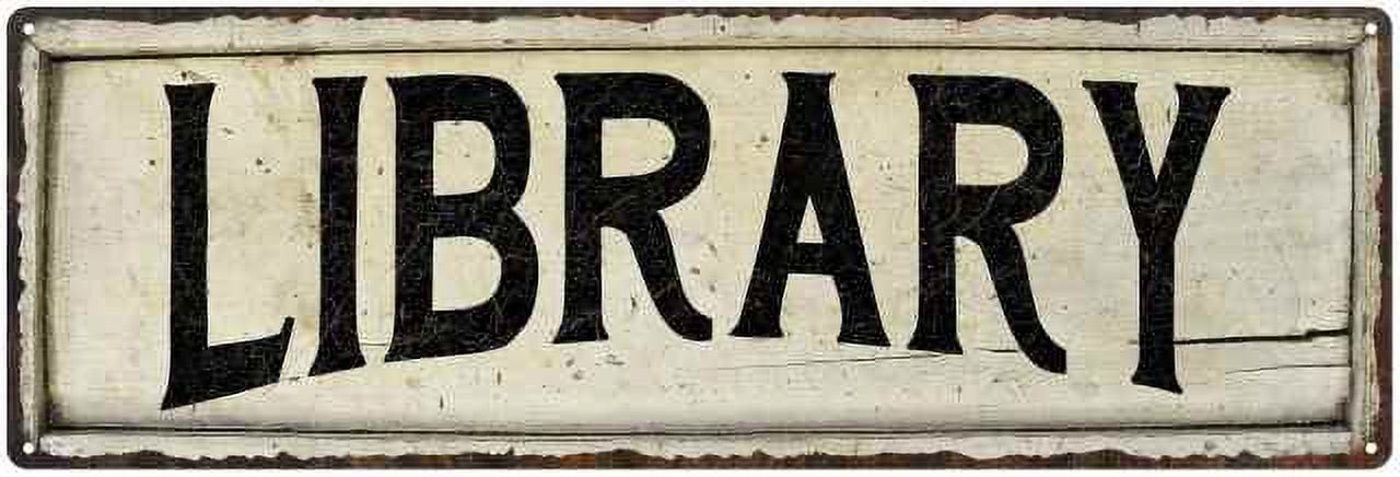 LIBRARY Farmhouse Style Wood Look Sign Gift 6x18 Metal Decor ...