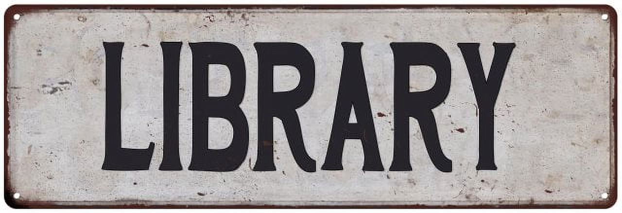 LIBRARY Vintage Look Rustic 8x24 Metal Sign Chic Retro 108240035020 ...