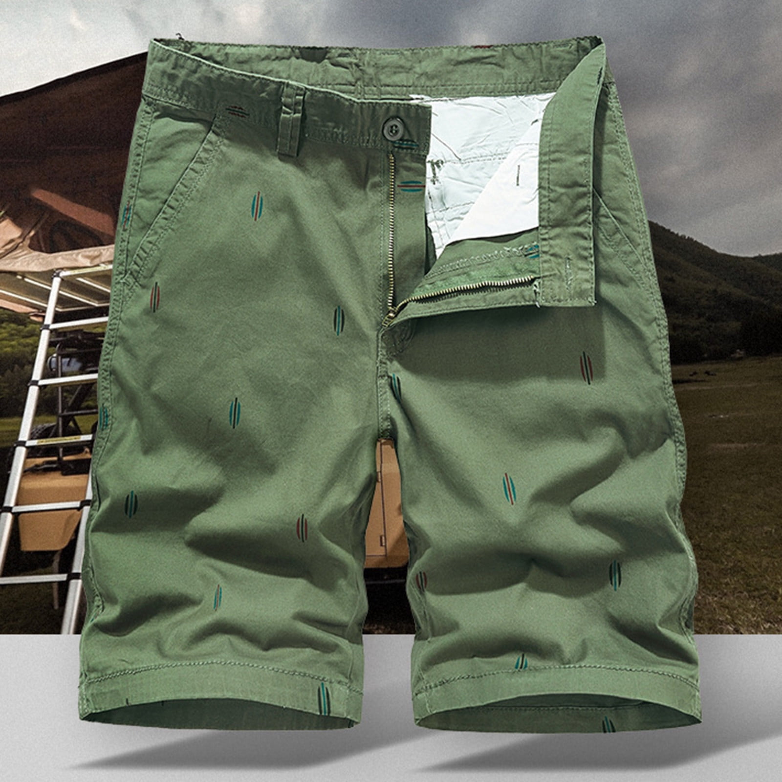LIBRCLO Cargo Shorts for Men Solid Color Zipper Placket Regular Fit ...