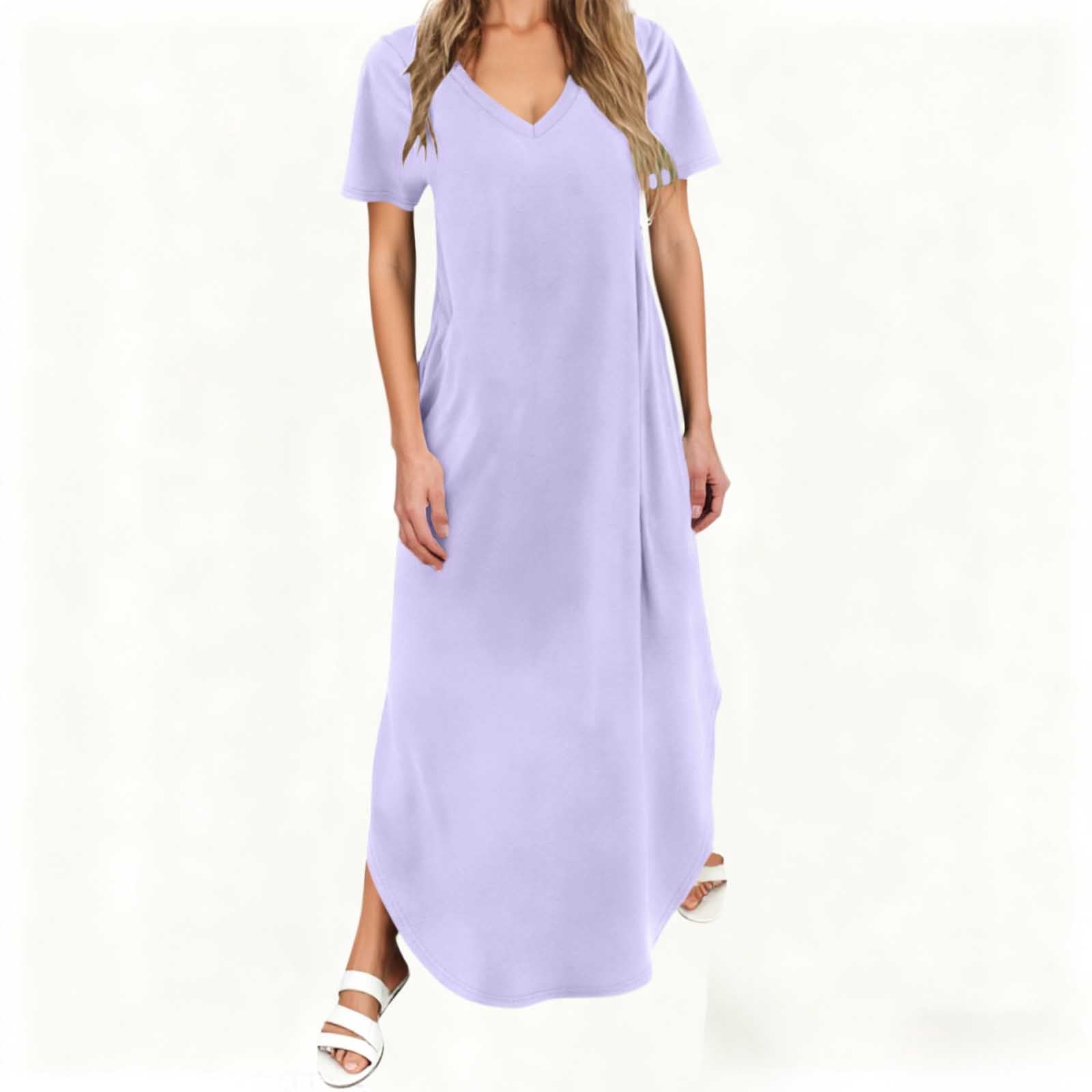 LIBRCLO Dresses for Women 2026 V-Neck Short Sleeves Solid Color ...