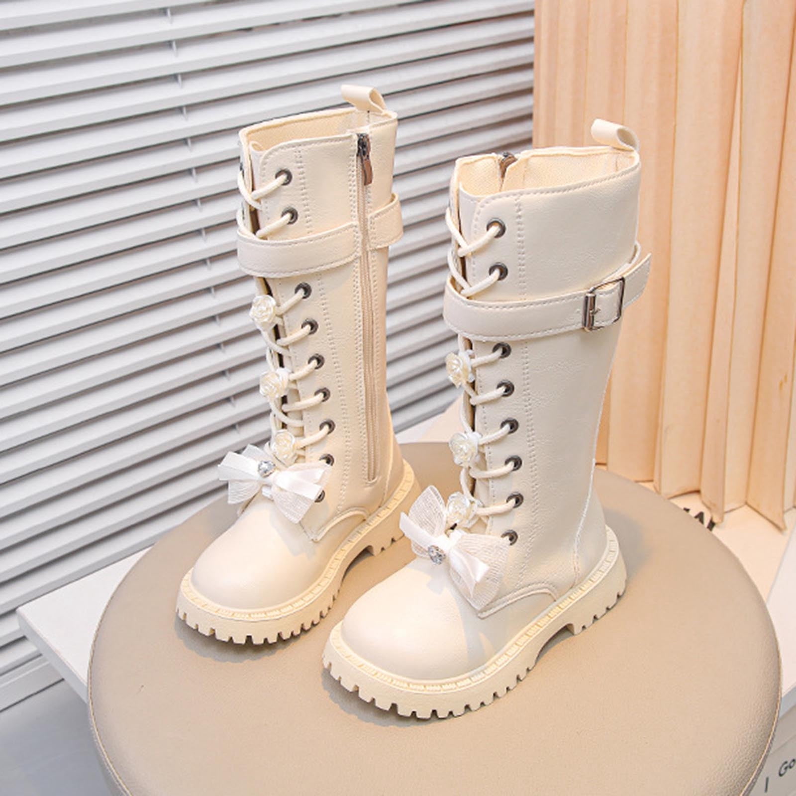 LIBRCLO Fall and Winter Zipper High-Top Leather Boots for Older Kids ...