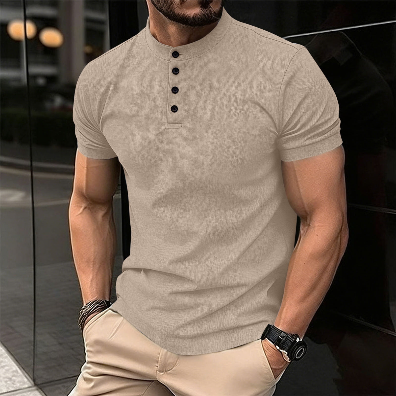 LIBRCLO Henley Shirts for Men Short Sleeve Casual Solid Color Shirts ...