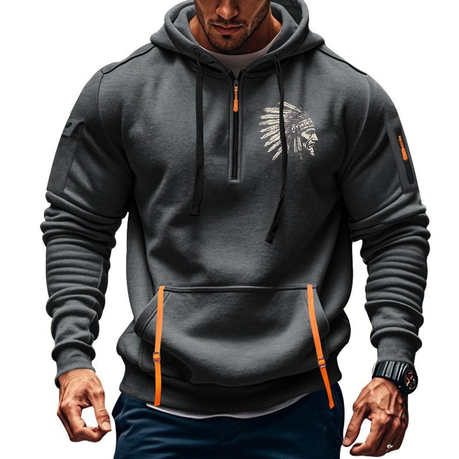 LIBRCLO Hoodies for Men Graphic Printed Front Pocket Drawstring Elastic ...