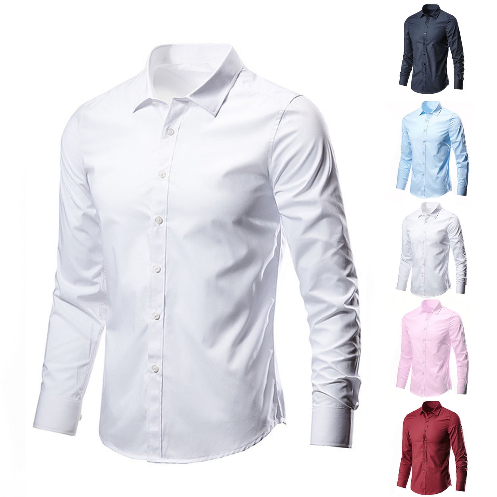 LIBRCLO Mens Shirts Long Sleeve Business Work Dress Shirts Solid Color ...