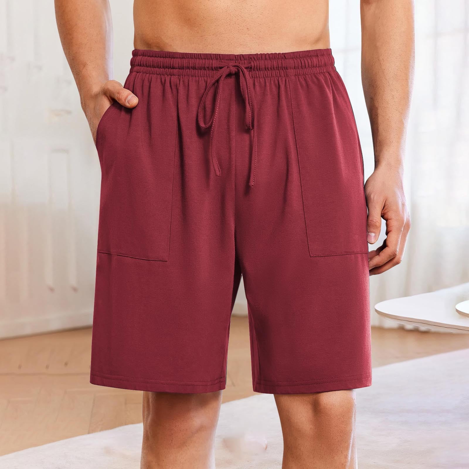 LIBRCLO Mens Shorts Classic Solid Color Basic Drawstring Waist Comfort Daily Wear Shorts with ...