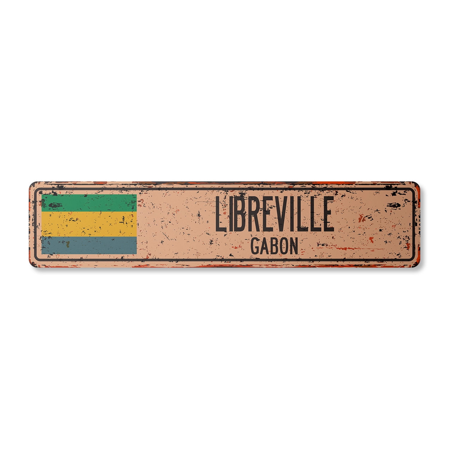 LIBREVILLE GABON Vintage Plastic Street Sign Gabonese flag city country ...