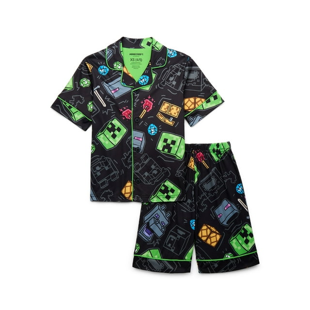 Minecraft Short Sleeve Button Down Top with Shorts, 2-Piece Pajama Set ...