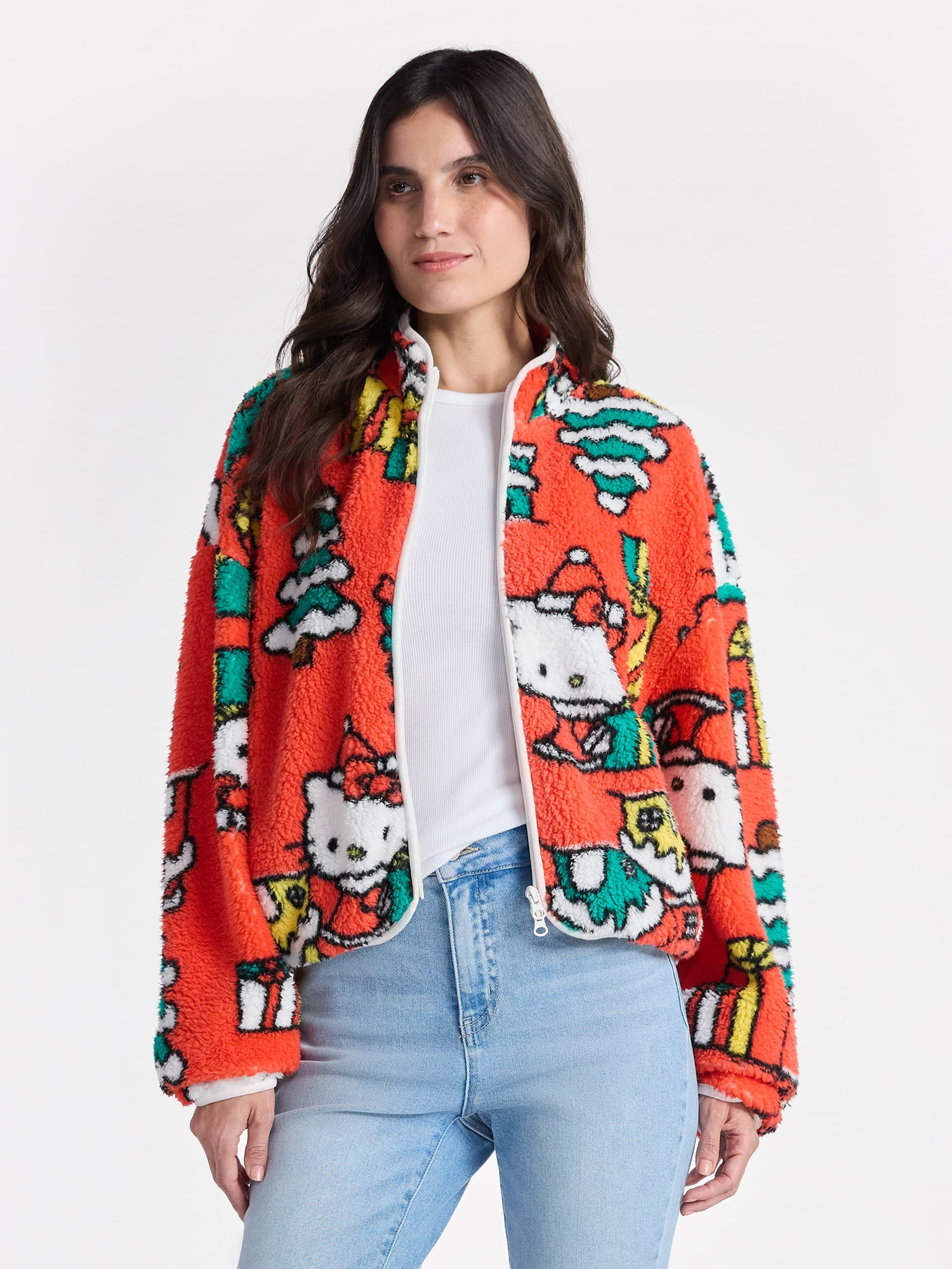 Hello Kitty Women’s Christmas Print Woobie Fleece Jacket, Sizes XXS-XXL ...