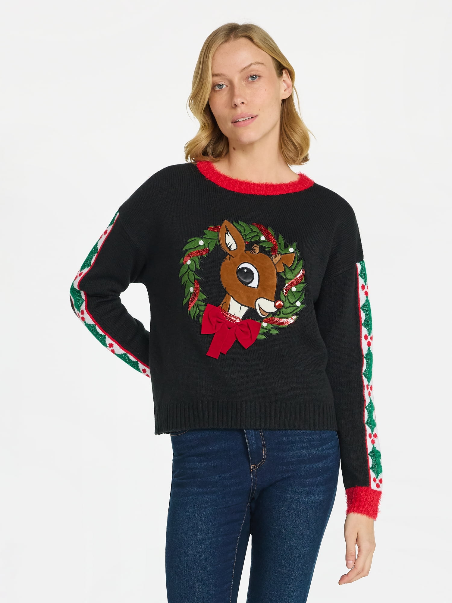 Rudolph Women's Embellished Christmas Sweater with Long Sleeves ...