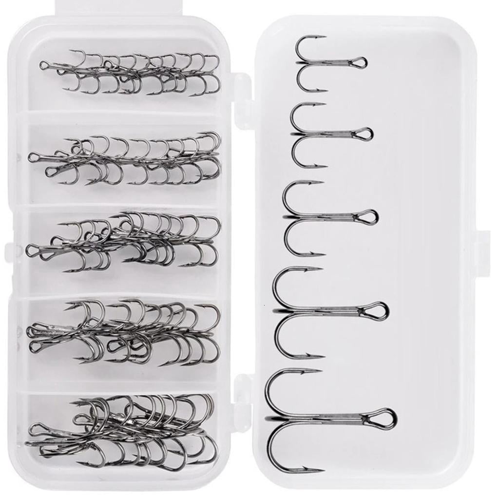 LICEWO 50Pcs/Pack Fishing Treble Hooks High Carbon Steel Heavy Duty ...