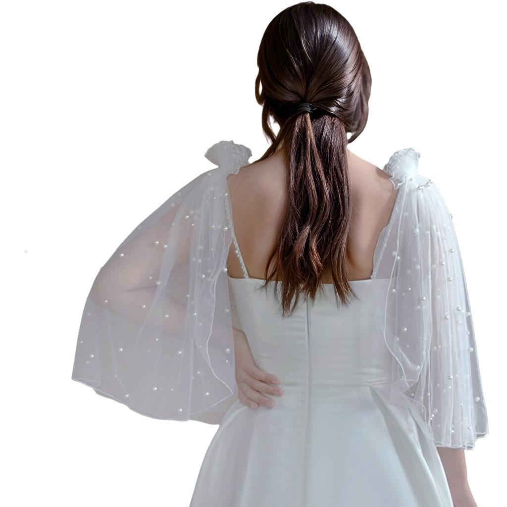LICEWO Lightweight Pearls Adorned Wedding Stole Detachable Sleeve Cover ...