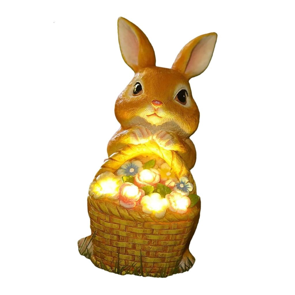 LICEWO Solar-Powered Outdoor Decorative Rabbit Statue with Flower Light ...