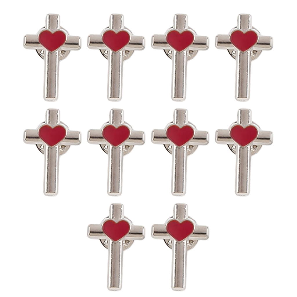 LICEWO Symbolic Heart Crosses Enamel Pin Brooch Religious Symbol Lapel ...
