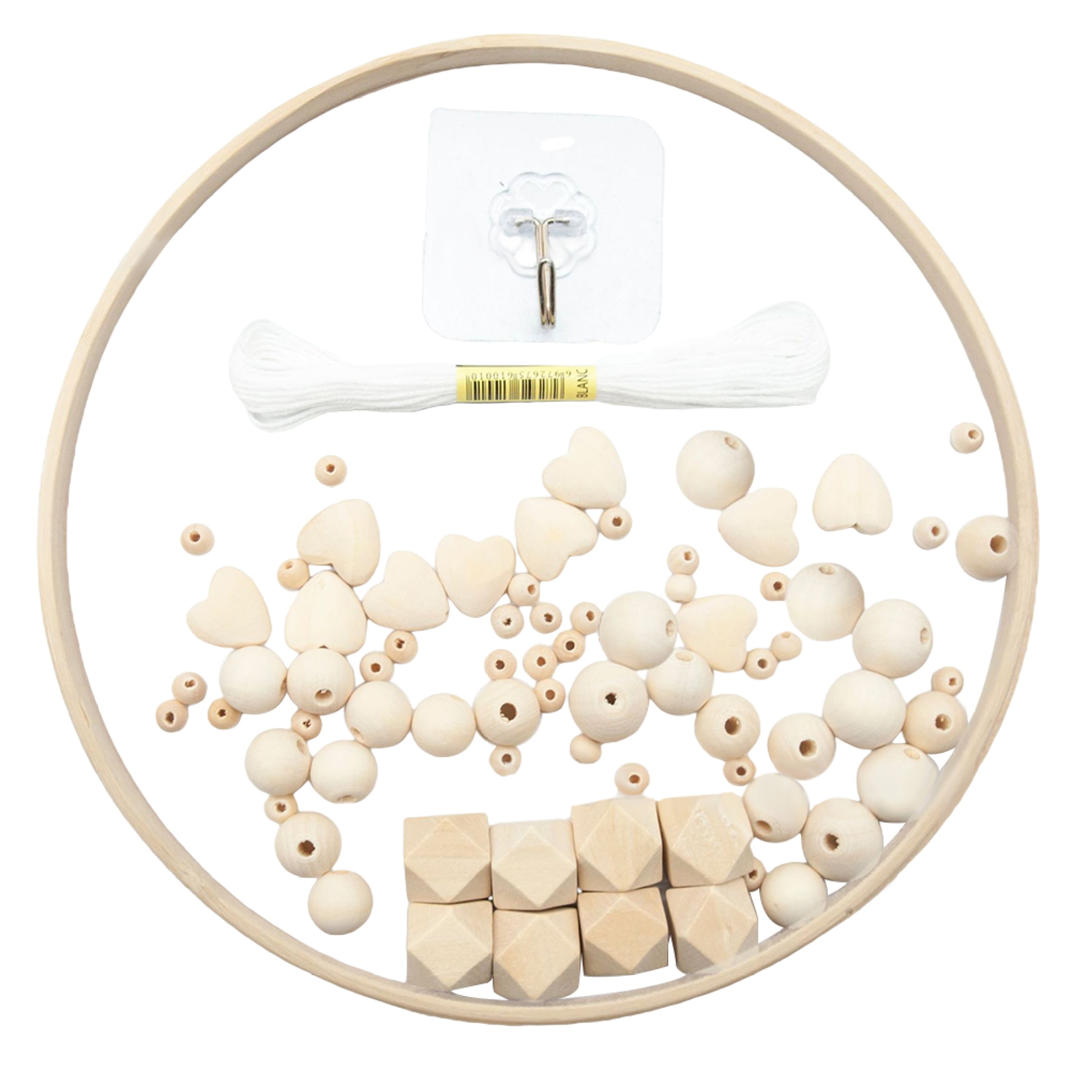 LICHENGTAI DIY Wind Chime Kit Sticky Hook Cotton Thread Wood Beads ...