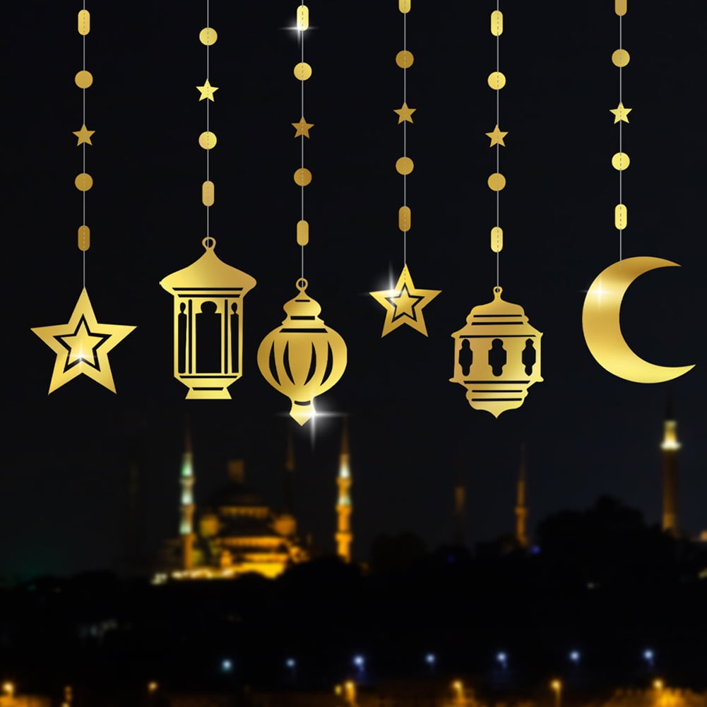 LICHENGTAI Ramadan Star Lunar Lantern Hanging Pendants Golden Paper ...