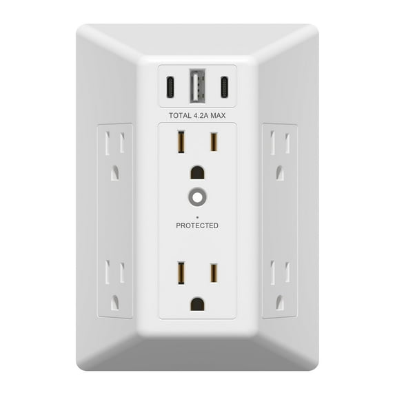 LIDER 6 Outlet Surge Protector Extender with 20W 4.2A 3 USB Type A/C ...