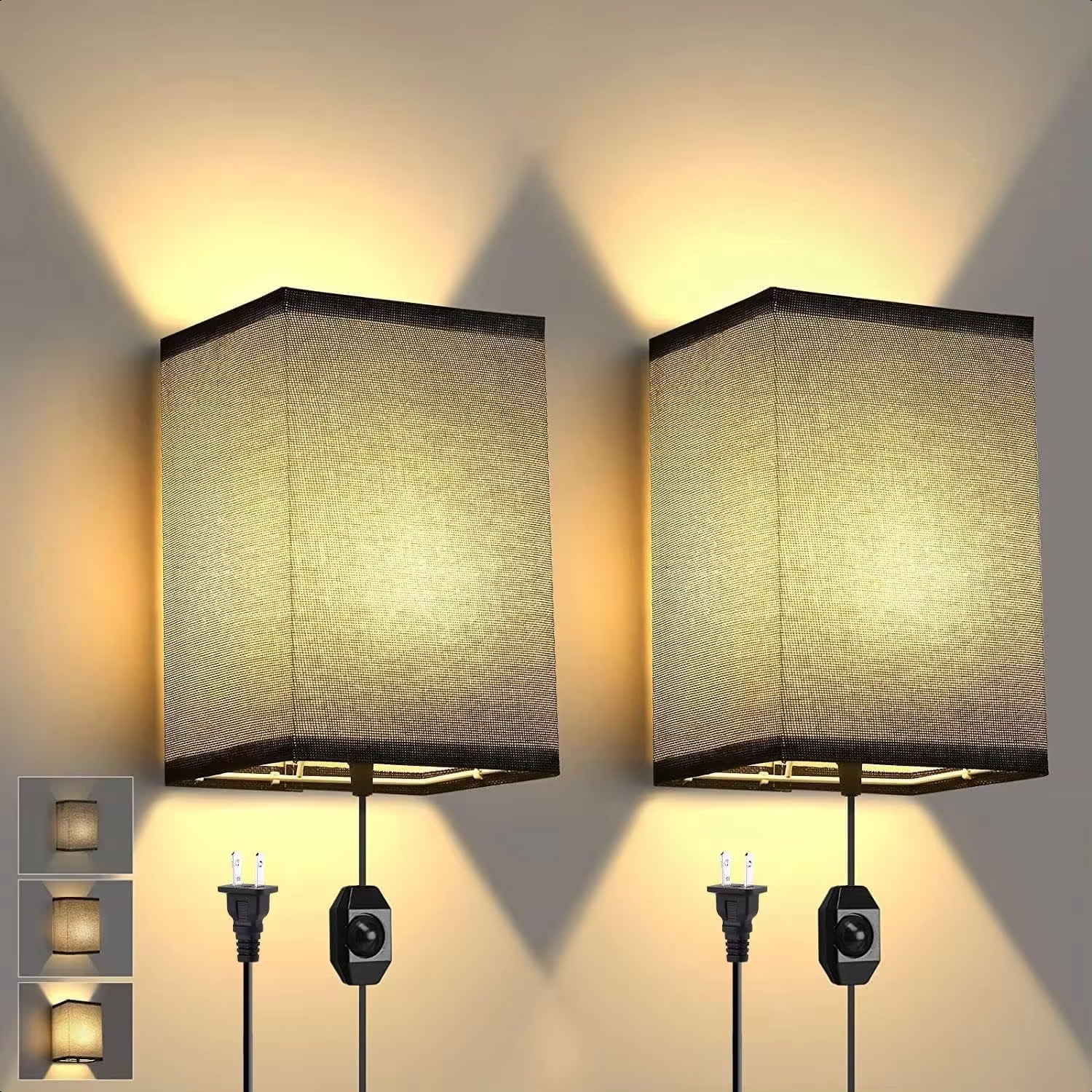 LIDNGLN Dimmable Indoor Wall Sconces - Set of 2 Elegant Black Fabric ...