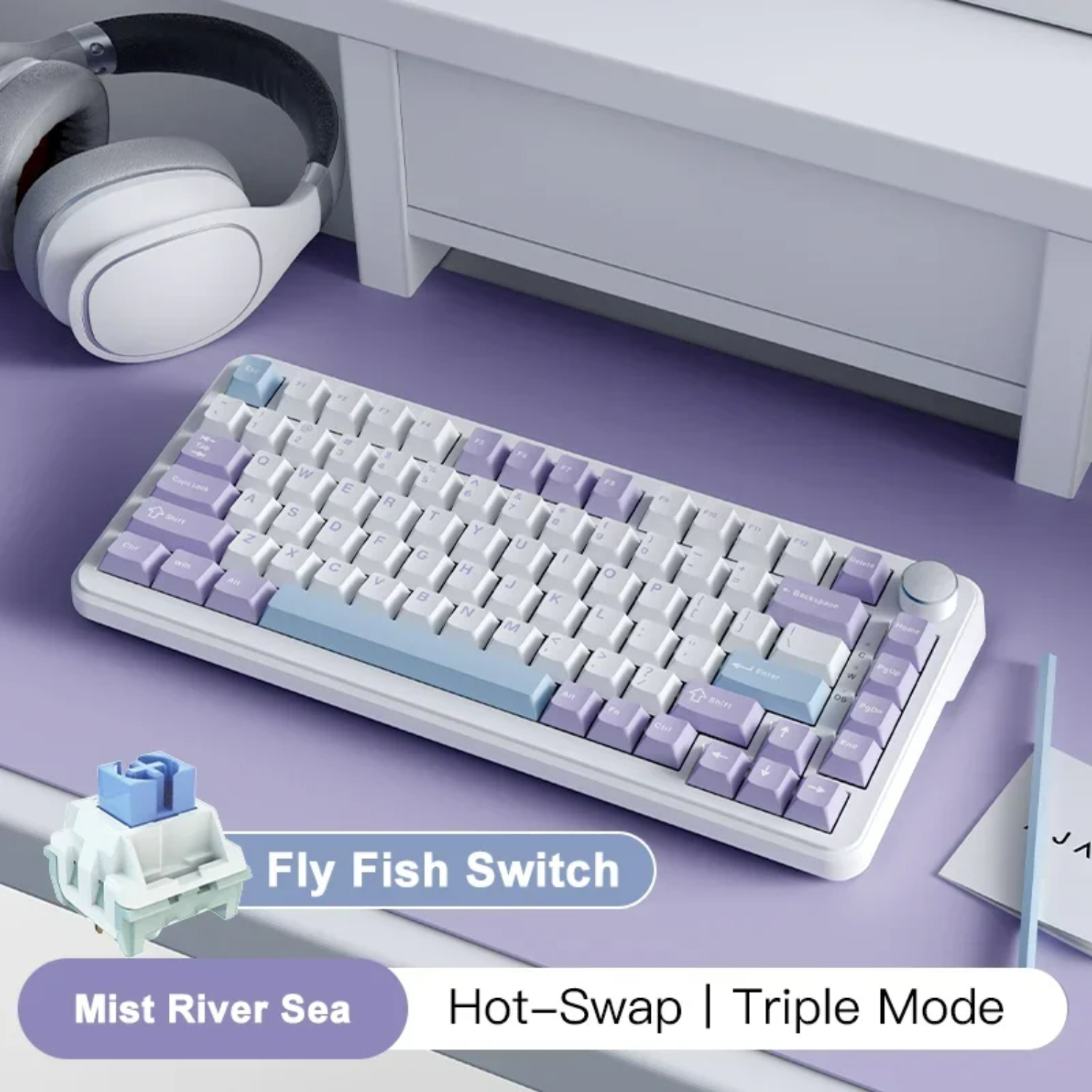 LIDNGLN Ergonomic AK820 MAX Tri-Hot Swap RGB Bluetooth Wireless ...