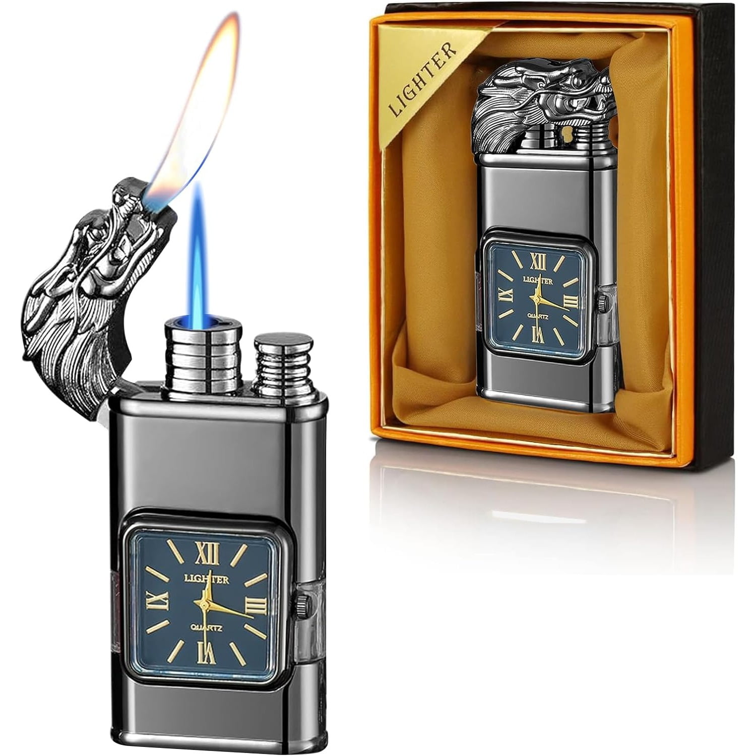 LIDNGLN Vintage Windproof Lighter with Unique Dragon Clock Bezel Jet ...