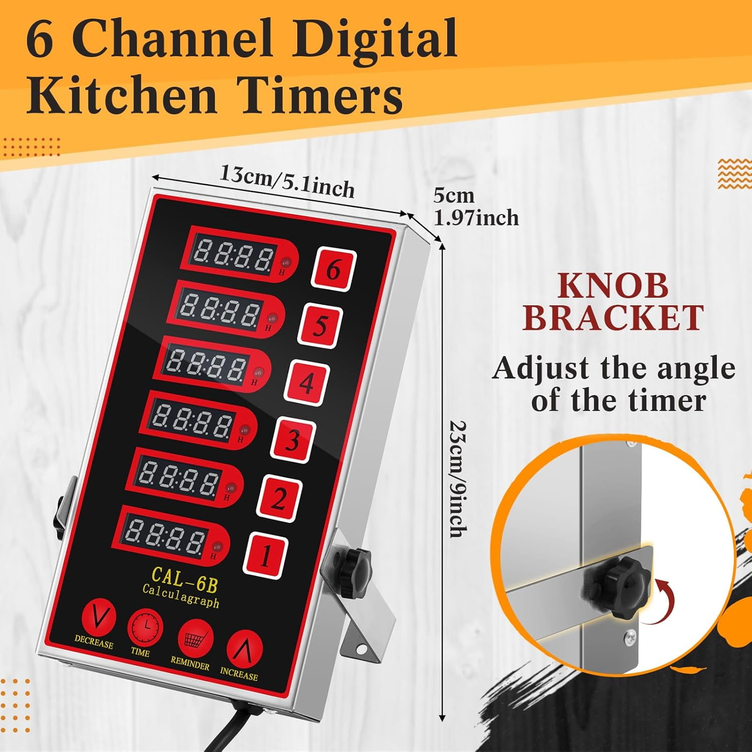 LIDUI-1 Pack 6-Channel Digital Kitchen Timer, Commercial Cooking Timer ...