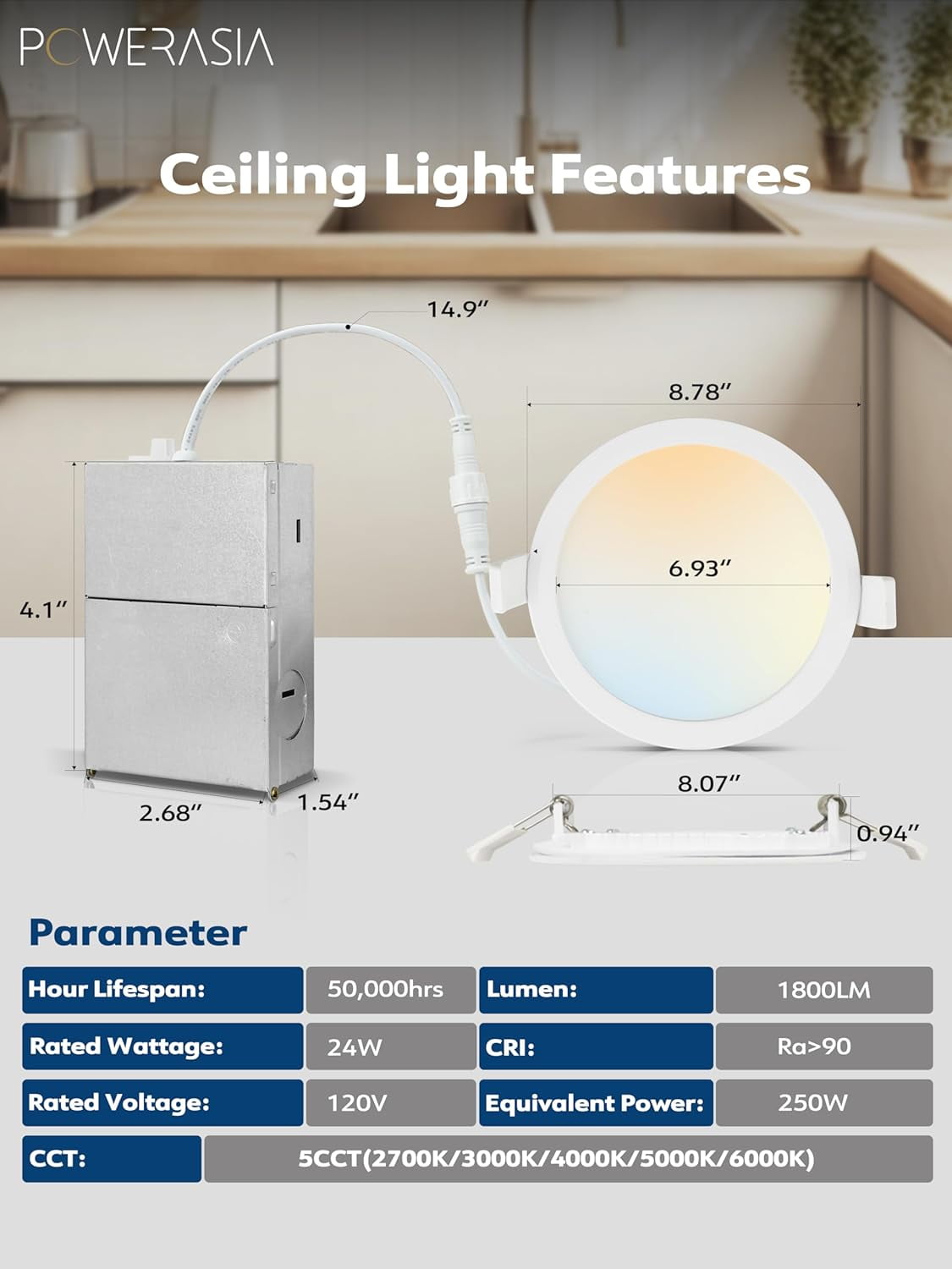 LIDUI-1 Pack 8 Inch UL Certified LED Recessed Lighting with Junction ...