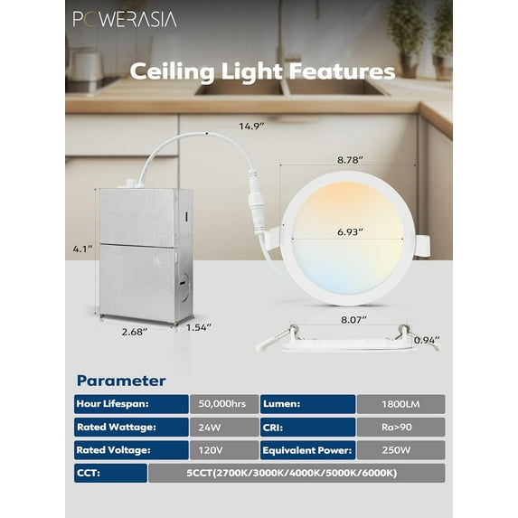LIDUI-1 Pack 8 Inch UL Certified LED Recessed Lighting with Junction ...