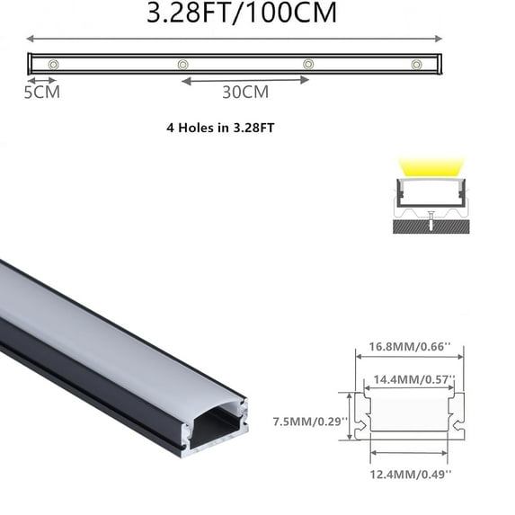 LIDUI-10-Pack 3.28FT Pre-Drilled Countersunk Hole LED Strip U Channel ...