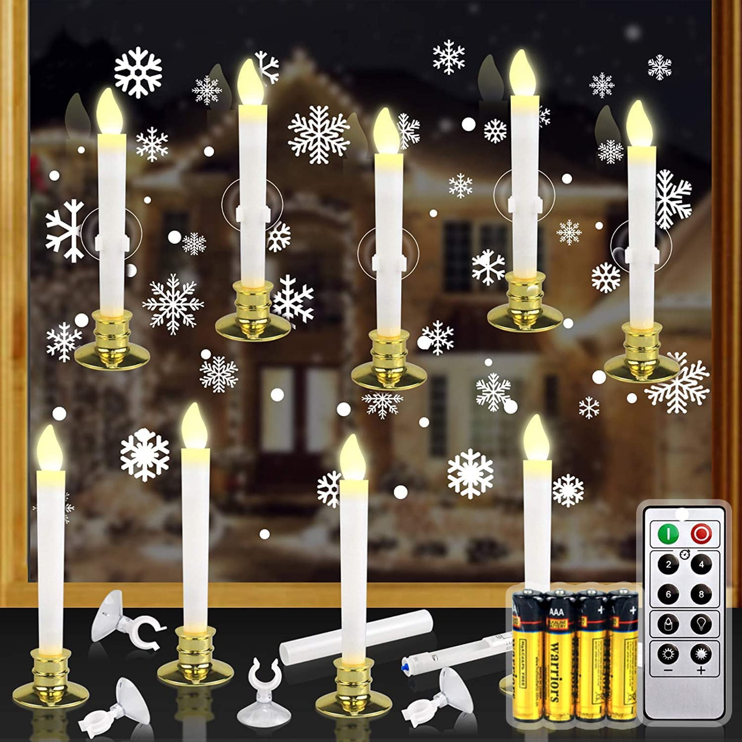 LIDUI-10 Set Christmas Window Candles Lights with Timer Battery ...