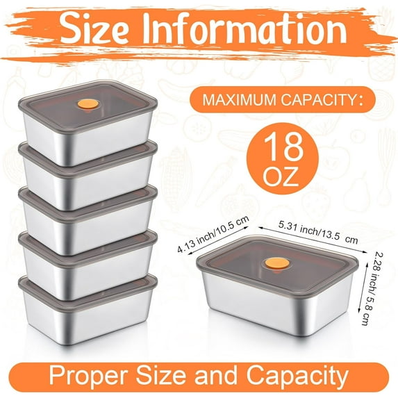 LIDUI-10 Set Stainless Steel Food Containers with Lids Metal Marinating ...