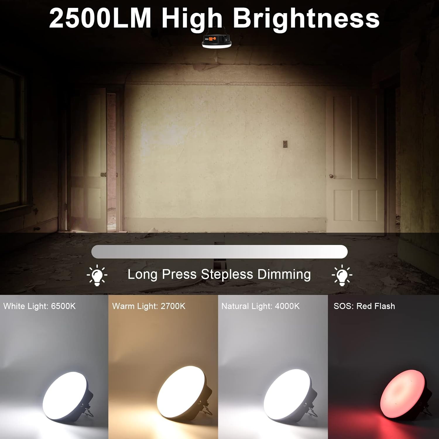 LIDUI-10000mAh 30W Rechargeable Camping Light with Remote 3000LM 2700 ...