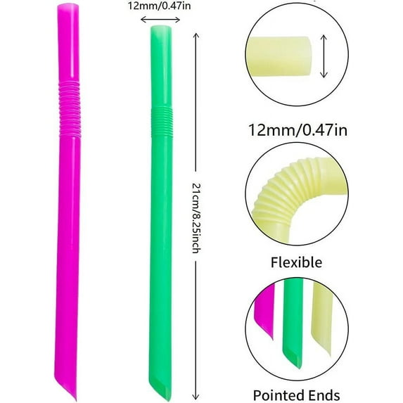 LIDUI-100Packs Plastic Straws Disposable Individually Wrapped 0.43in ...