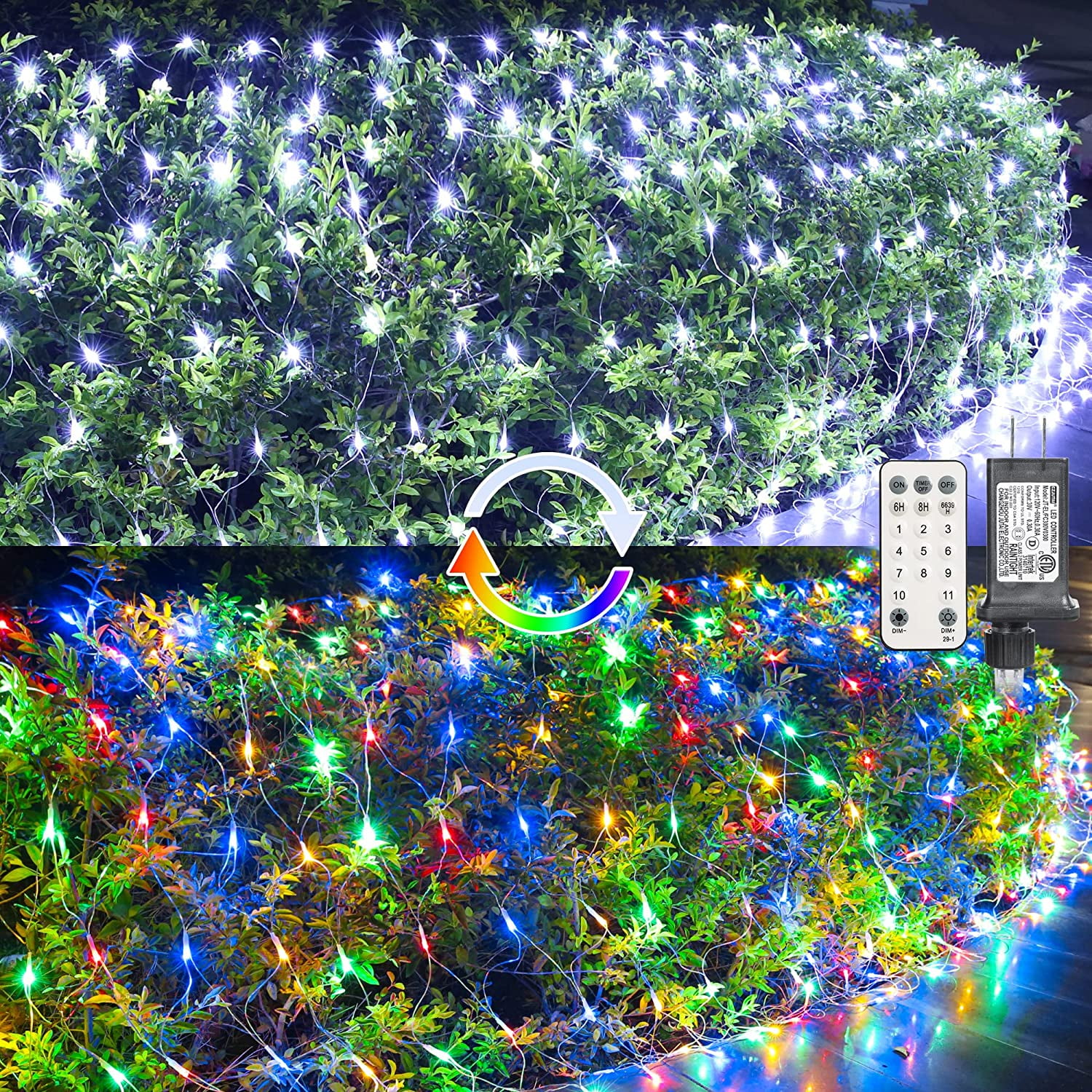 LIDUI-11.5ft x 5ft Color Changing Christmas Net Lights, 360 LED Bush ...