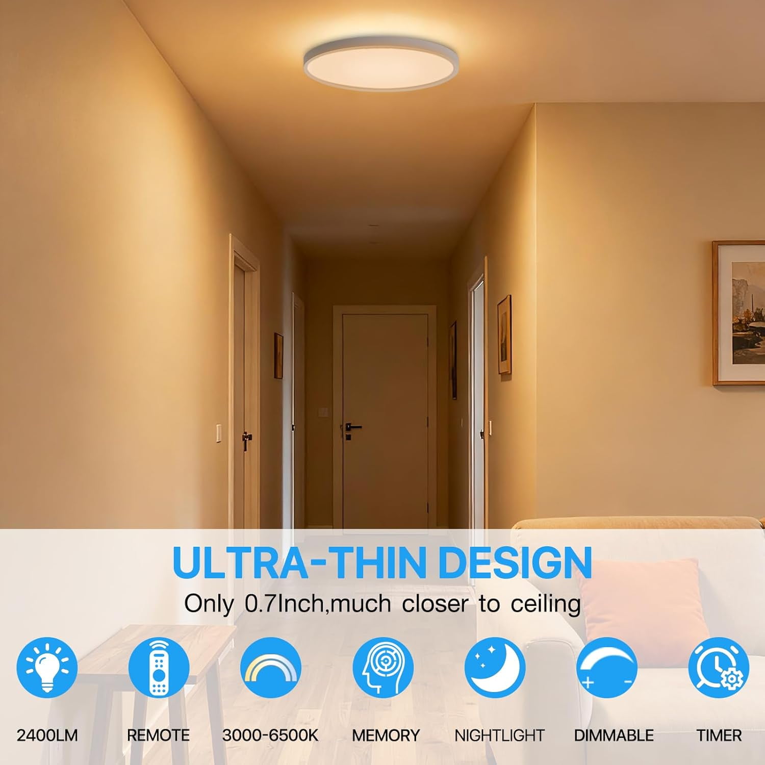 LIDUI-12 Inch LED Flush Mount Ceiling Light Fixture with Remote Control ...