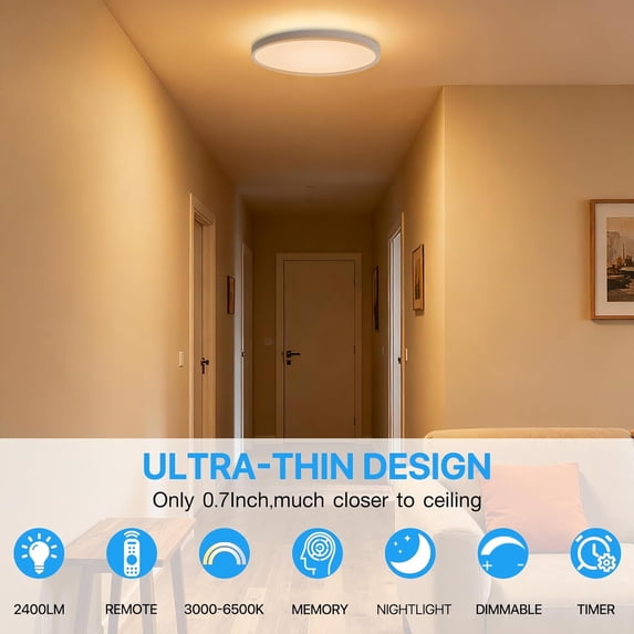 LIDUI-12 Inch LED Flush Mount Ceiling Light Fixture with Remote Control ...