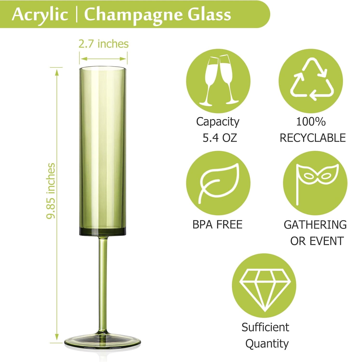 LIDUI-12 PCS Green Champagne Flutes Plastic 5.4OZ Clear Acrylic ...