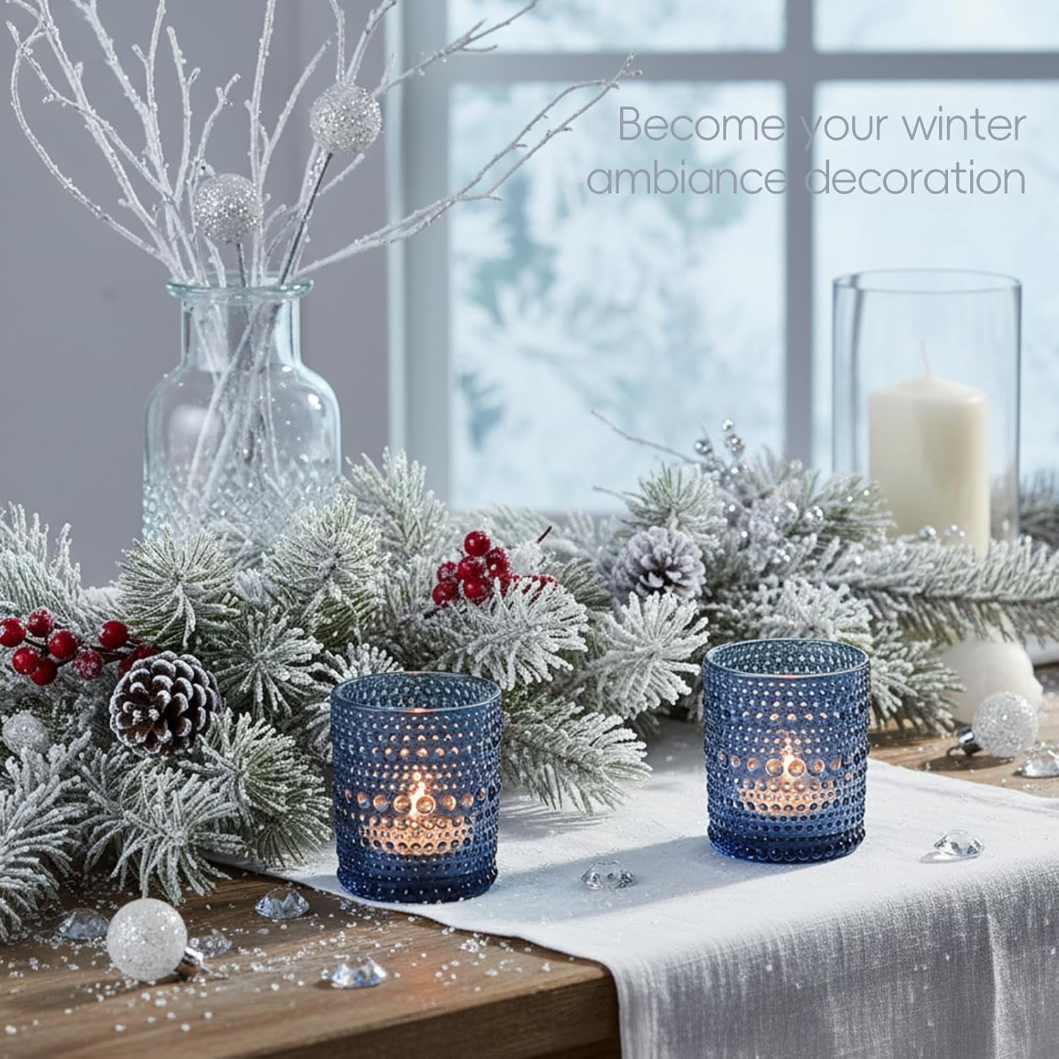 LIDUI-12 Pack Blue Votive Candles Holders for Winter - 2x2.5in Vintage ...