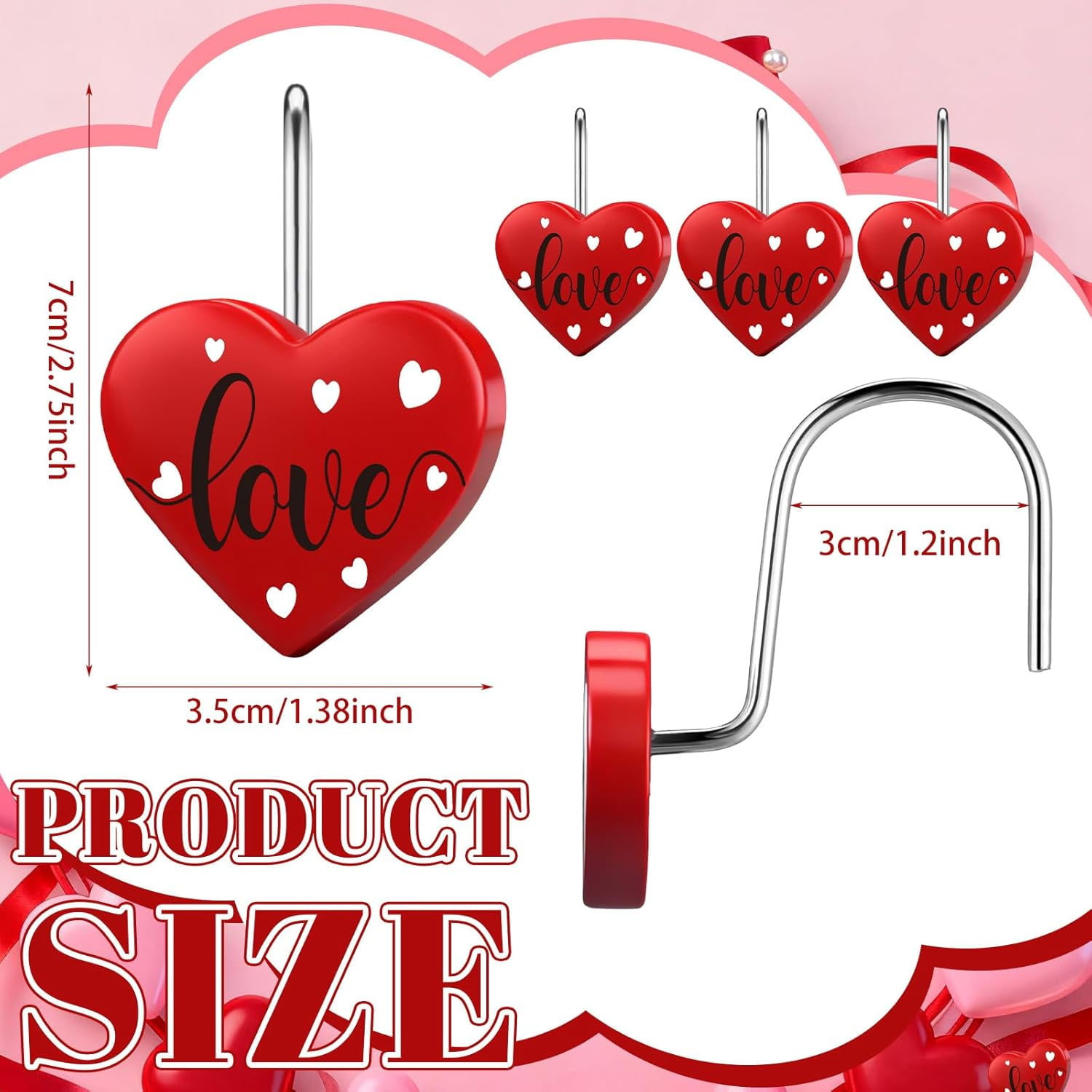 LIDUI-12 Pcs Valentines Day Red Heart Shower Curtain Hooks, Red Love ...