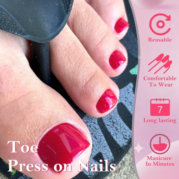 LIDUI-120pcs Burgundy Press on Toenails for Women, Toe Nail Press on ...