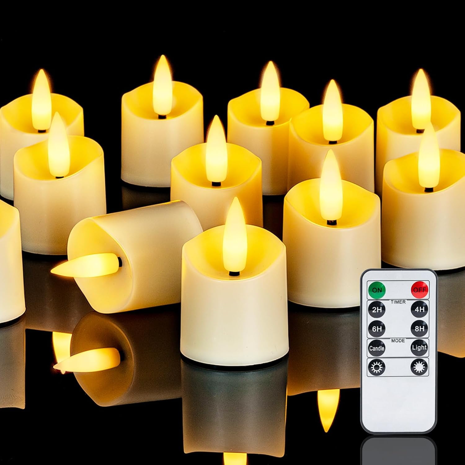 LIDUI-12Pack 400+ Hour Remote Control Candles, 2/4/6/8H Timer LED ...
