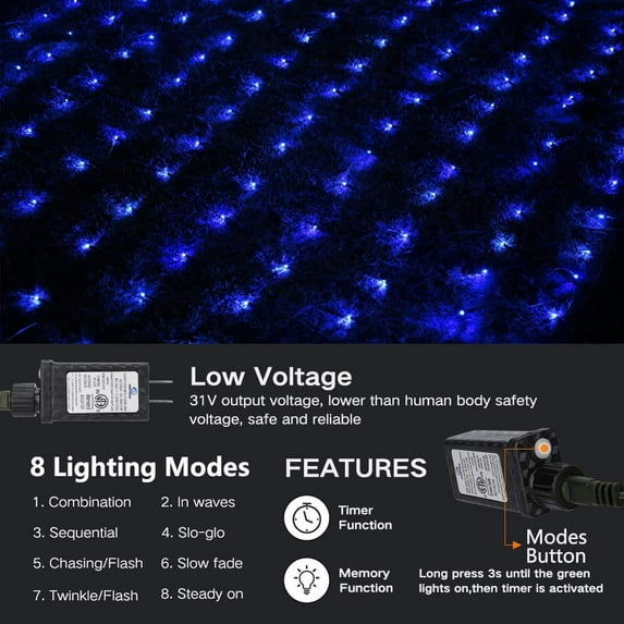 LIDUI-12ft x 5ft 360 LED Christmas Net Lights, 8 Modes Waterproof With ...