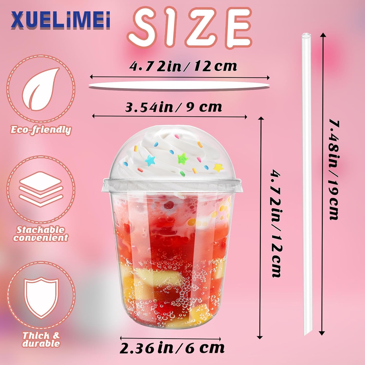 LIDUI-12oz Disposable Stemless Glasses With Dome Lids and Straws,PET ...