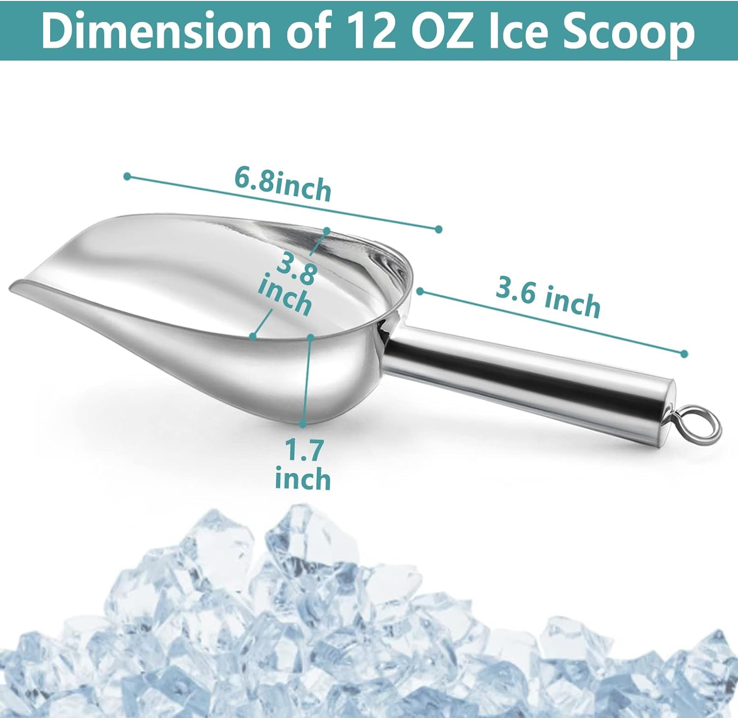 LIDUI-12oz Ice Scoop, Stainless Steel Metal Food Scoop Ice Scooper for ...
