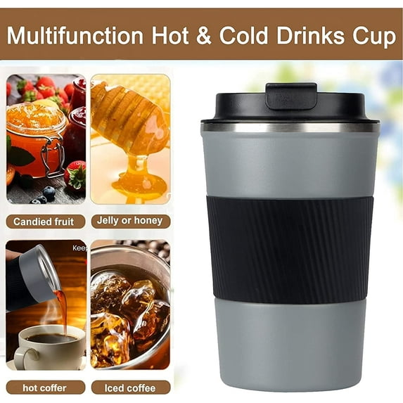 LIDUI-12oz Insulated Travel Mug - Stainless Steel, 380ml, Leakproof ...