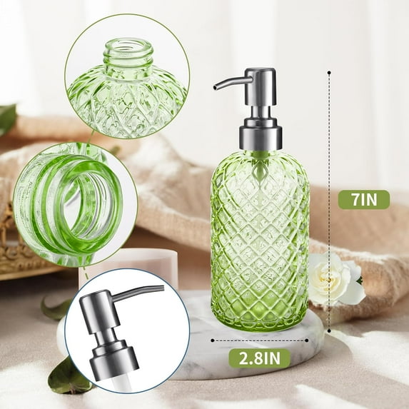LIDUI-14 Oz Refillable Glass Soap Dispenser with Rust Proof Stainless ...