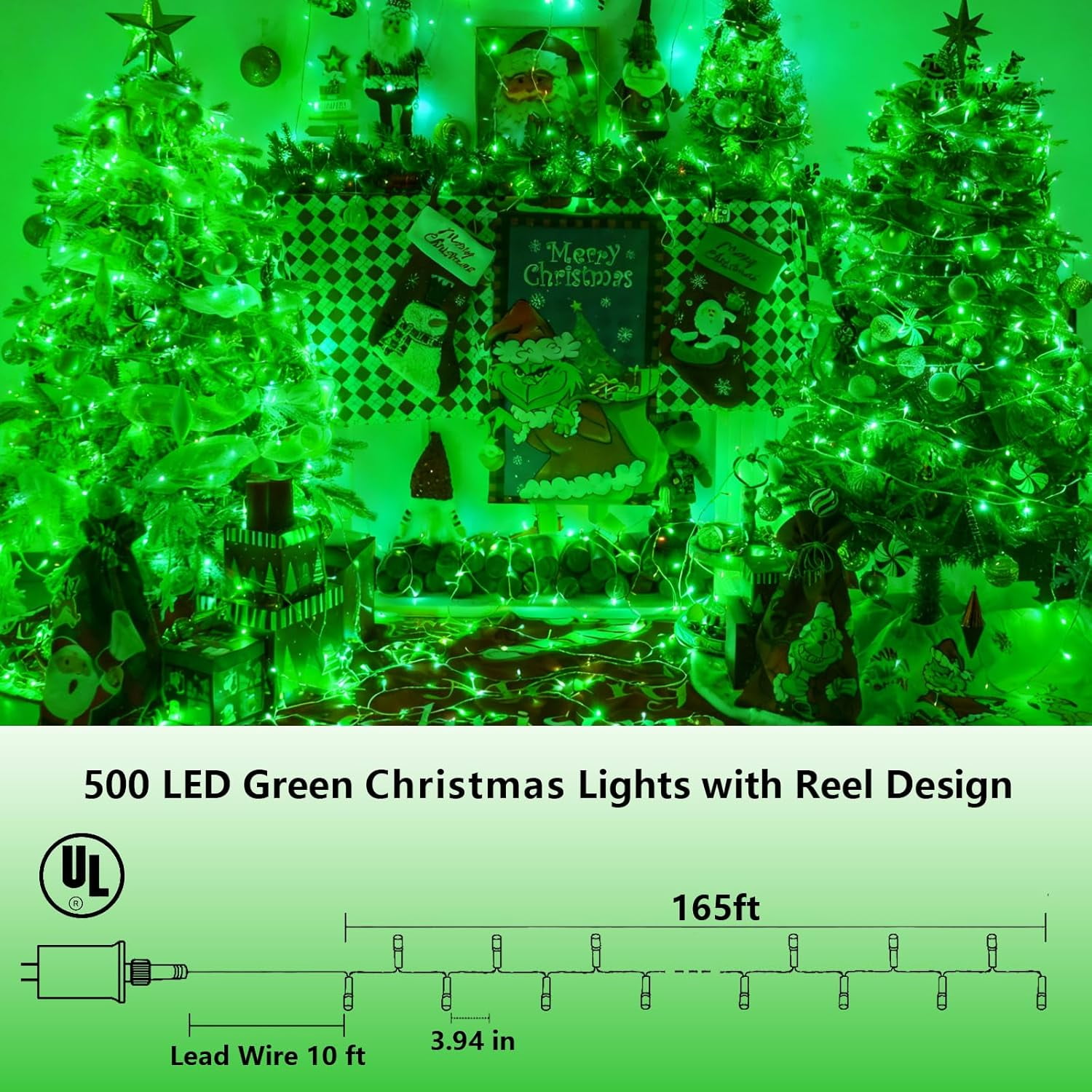 LIDUI-165ft 500 LED Christmas Lights Outdoor Waterproof, Green String ...