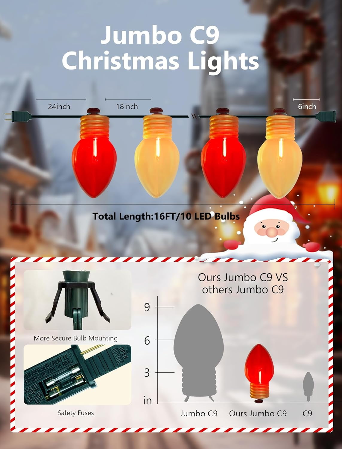 LIDUI-16FT Jumbo Red and White Christmas Lights Outdoor, Giant LED ...