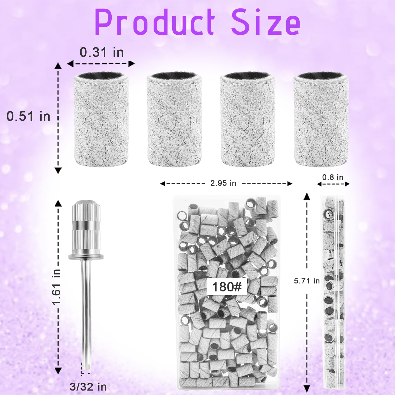 LIDUI-180Grit Nail Sanding Bands for Drill, 100Pcs Fine White ...