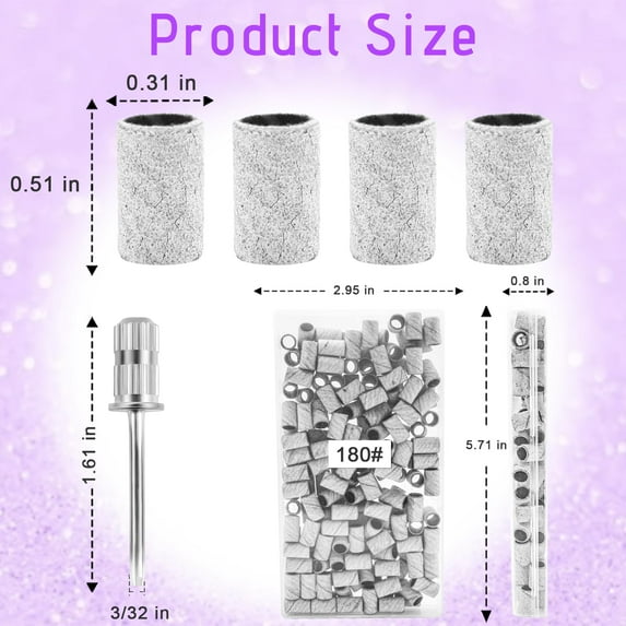 LIDUI-180Grit Nail Sanding Bands for Drill, 100Pcs Fine White ...