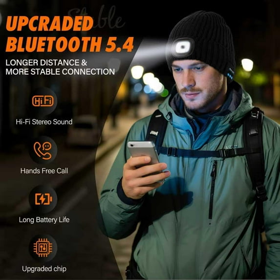 LIDUI-2 Pack Bluetooth Beanie Hat with Light for Men, Rechargeable LED ...