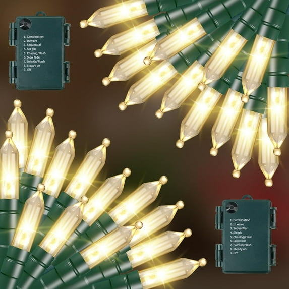 LIDUI-2 Pack Christmas String Lights with Built-in Timer - Total 100 ...